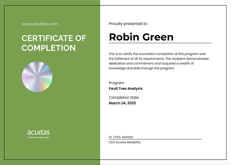 Fault Tree Analysis Course | Acuitas Reliability